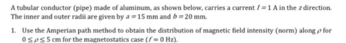 Solved A tubular conductor (pipe) made of aluminum, as shown | Chegg.com