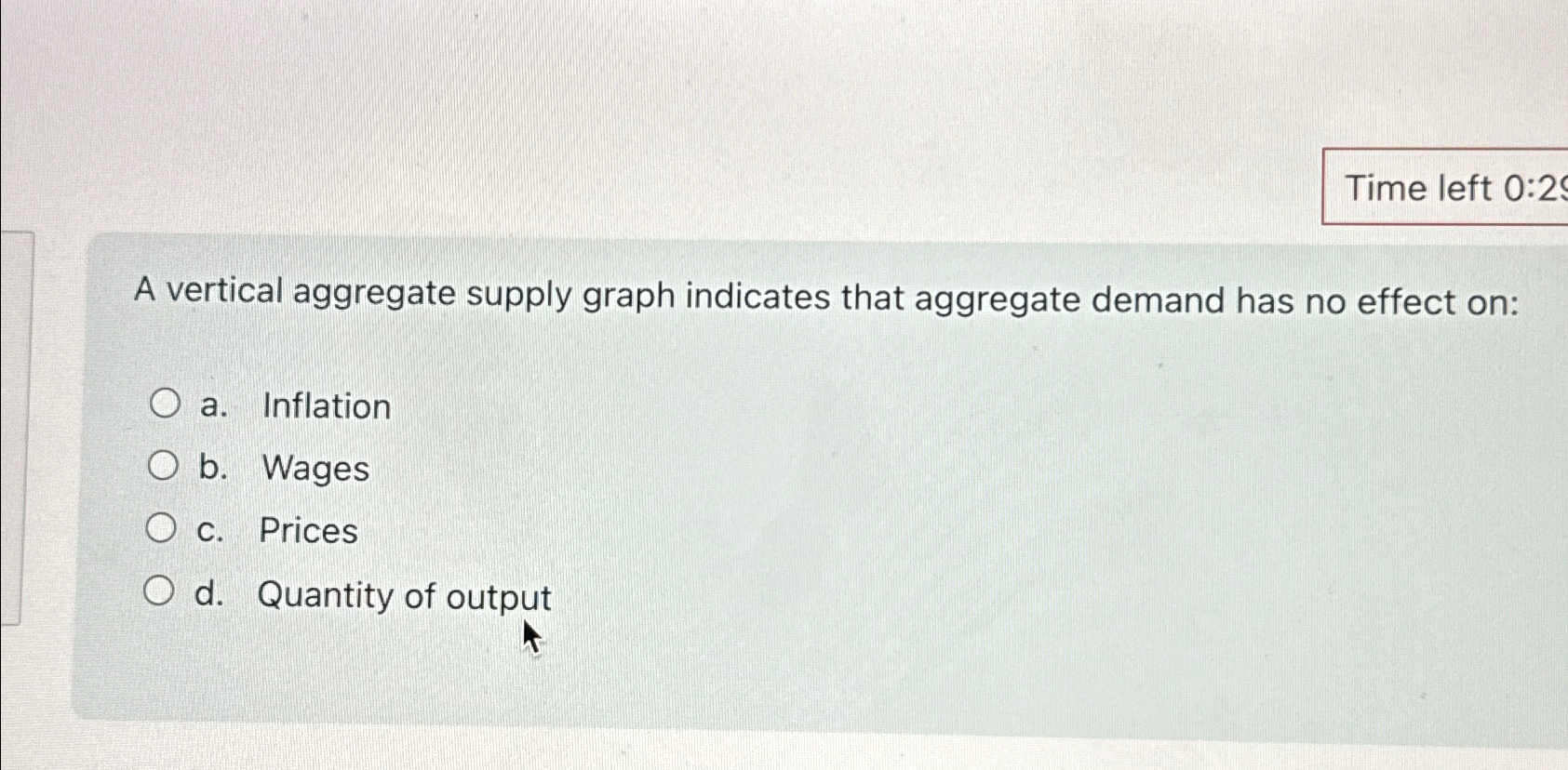 Solved Time left 0:2A vertical aggregate supply graph | Chegg.com