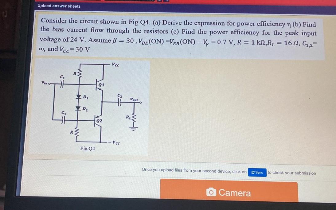 Solved Upload answer sheets Consider the circuit shown in | Chegg.com