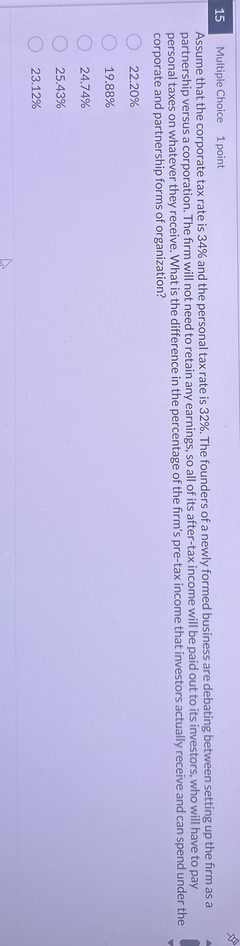 Solved 15Multiple Choice1 ﻿pointAssume that the corporate | Chegg.com