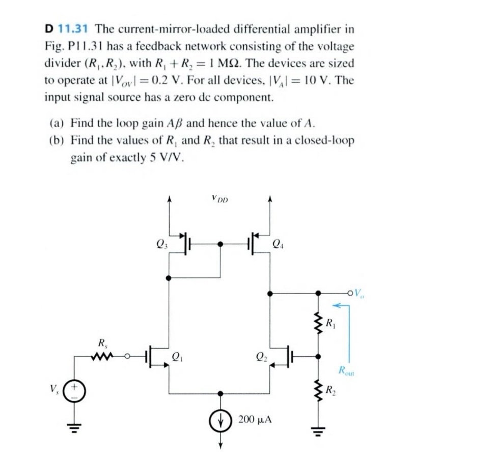 Solved D 11.31 ﻿The current-mirror-loaded differential | Chegg.com