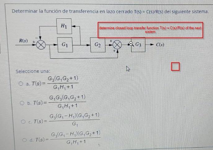 Solved Determinar la función de transferencia en lazo | Chegg.com