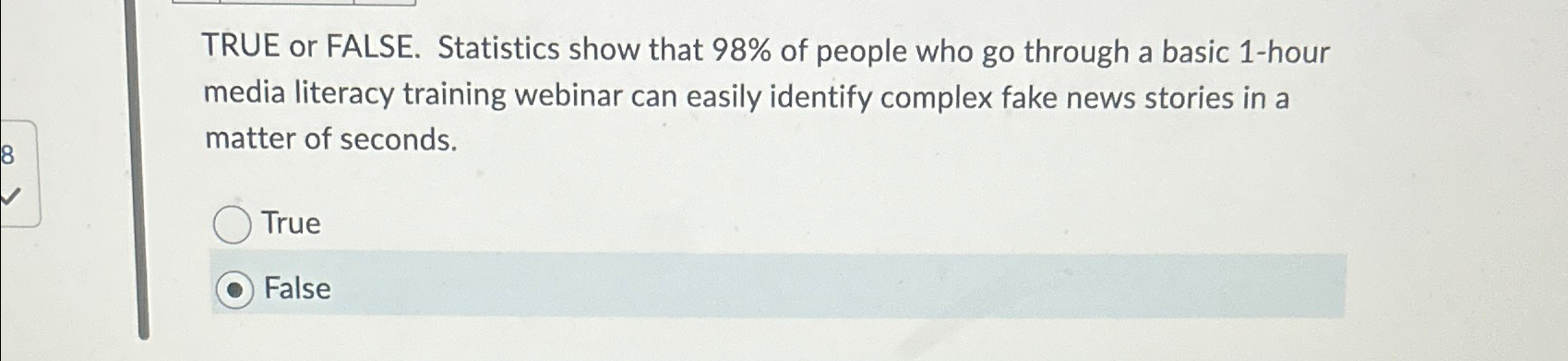 Solved TRUE or FALSE. Statistics show that 98% ﻿of people | Chegg.com