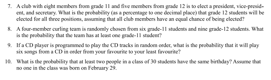 Solved 7. A club with eight members from grade 11 and five | Chegg.com