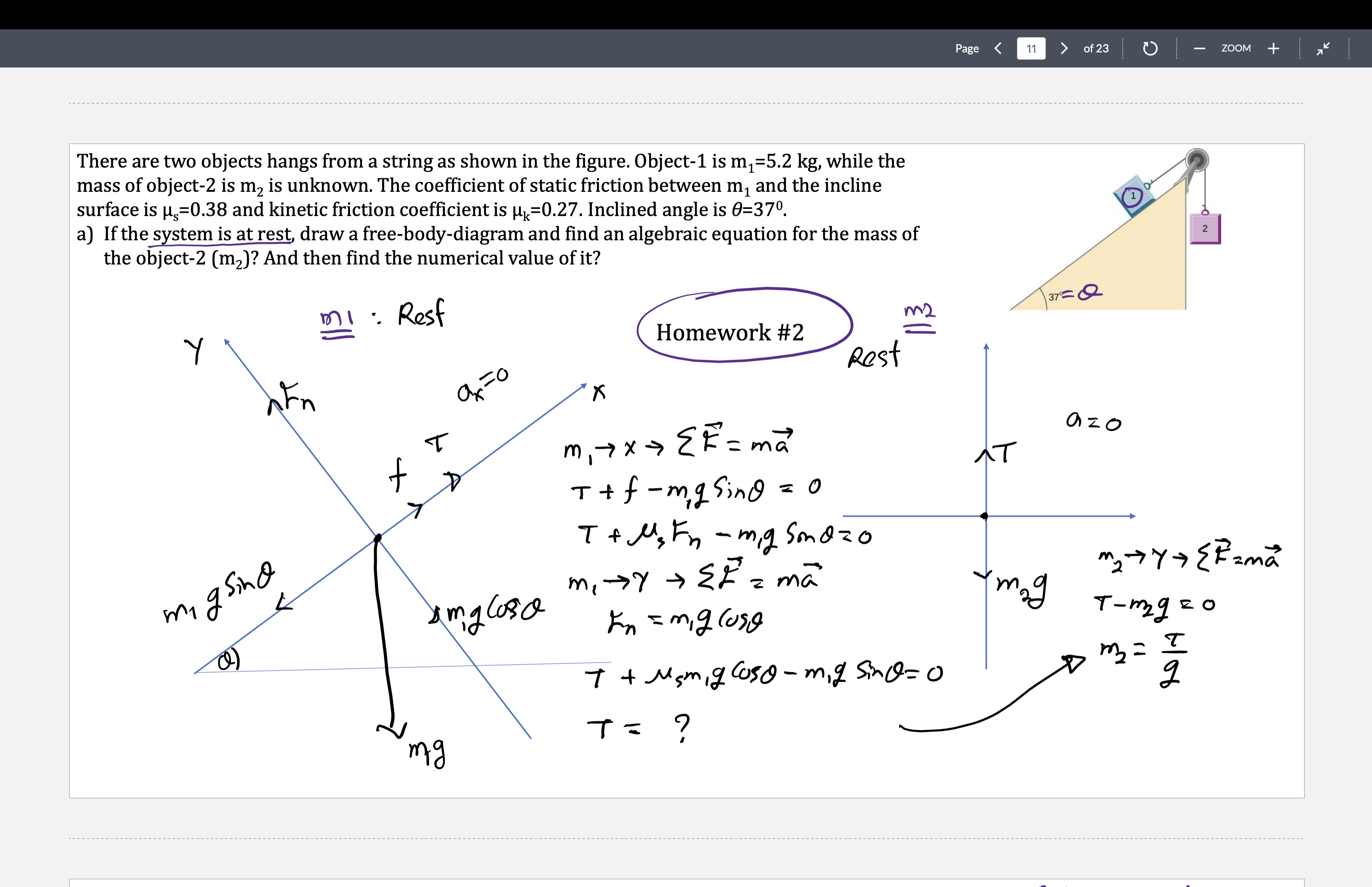 Solved There are two objects hangs from a string as shown in | Chegg.com