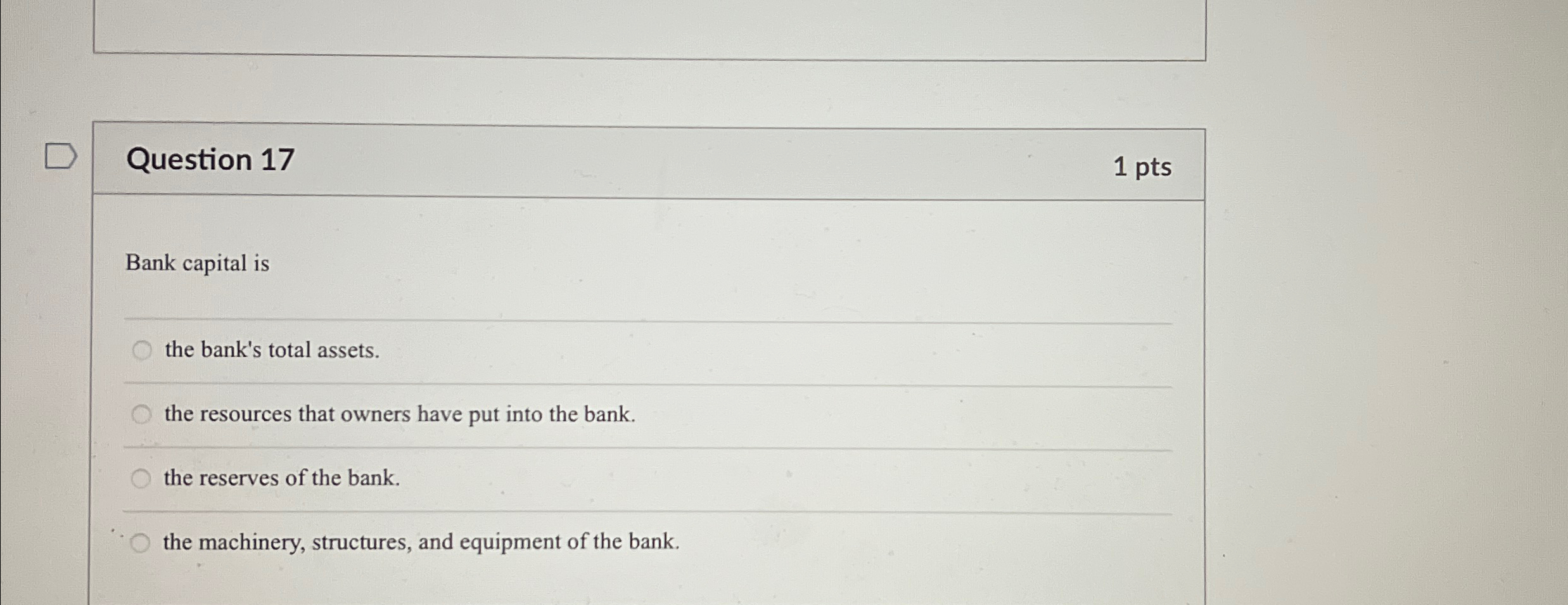 Solved Question 171ptsBank capital isq,the bank's total | Chegg.com