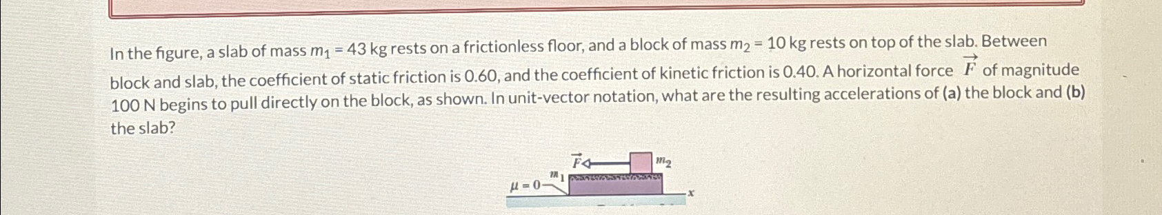 Solved In the figure, a slab of mass m1=43kg ﻿rests on a | Chegg.com