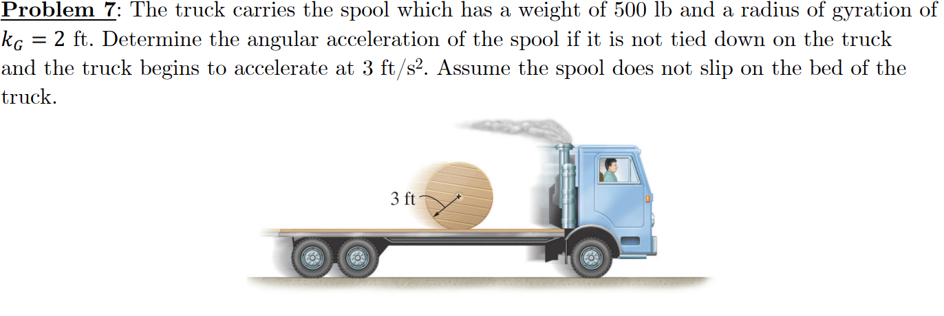 Solved Problem 7: The truck carries the spool which has a | Chegg.com