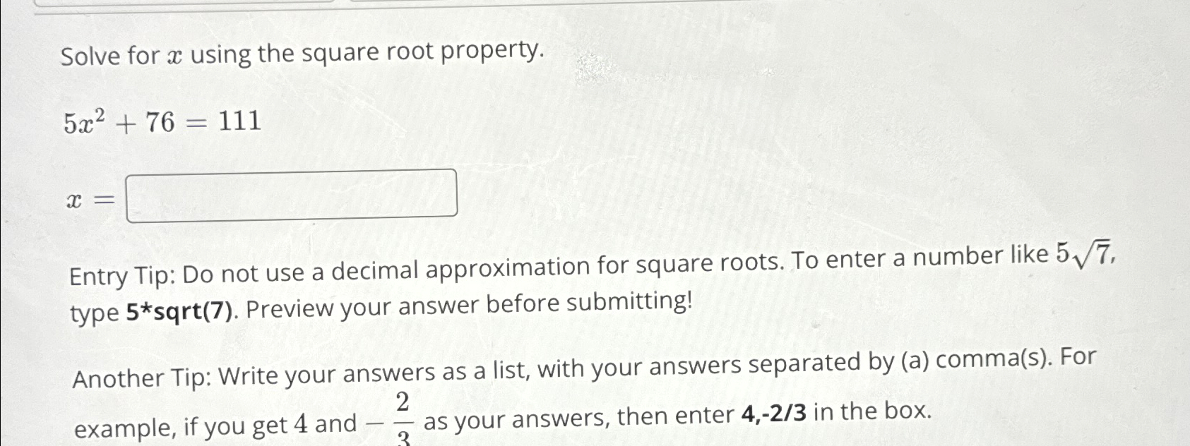 Solved Solve for x ﻿using the square root | Chegg.com