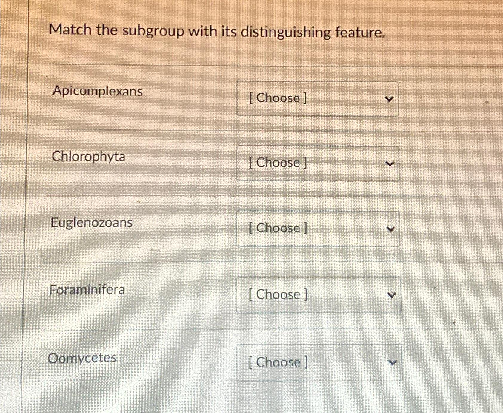 Solved Match the subgroup with its distinguishing | Chegg.com