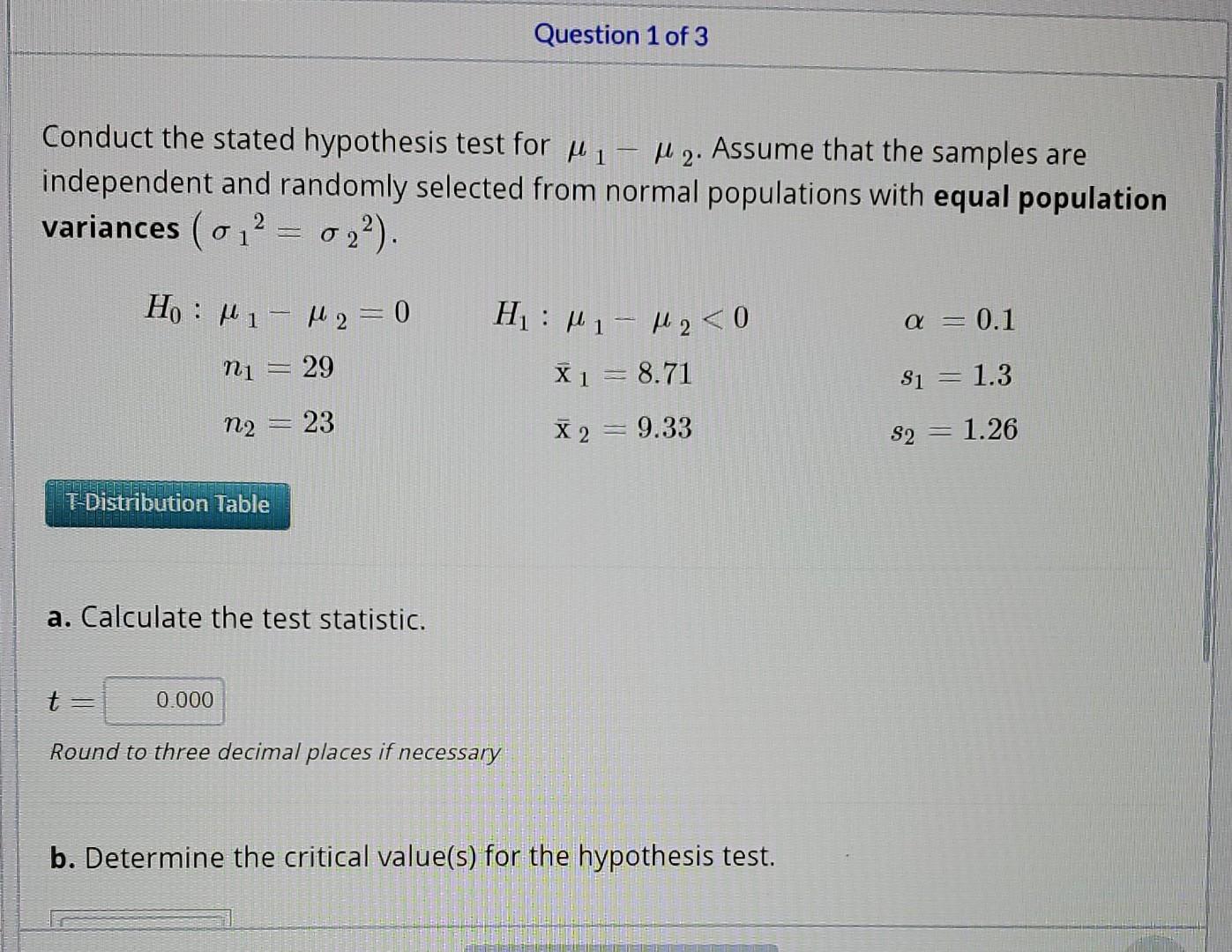 Solved Conduct the stated hypothesis test for μ1−μ2. Assume | Chegg.com