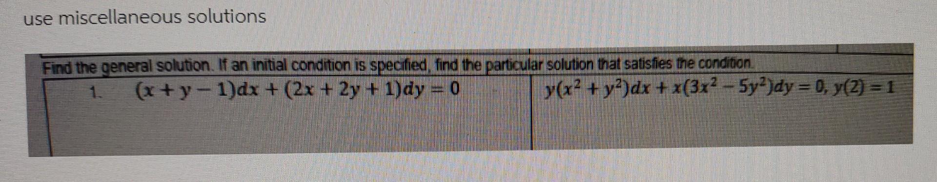 Solved use miscellaneous solutions Find the general | Chegg.com