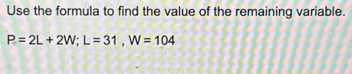 Solved Use the formula to find the value of the remaining | Chegg.com