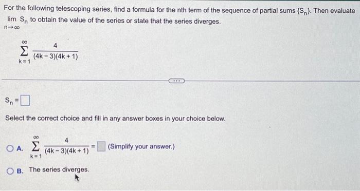 Solved For the following telescoping series, find a formula | Chegg.com