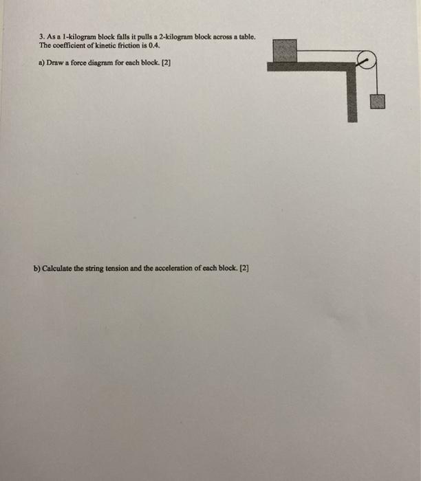 Solved 3. As a 1-kilogram block falls it pulls a 2-kilogram | Chegg.com