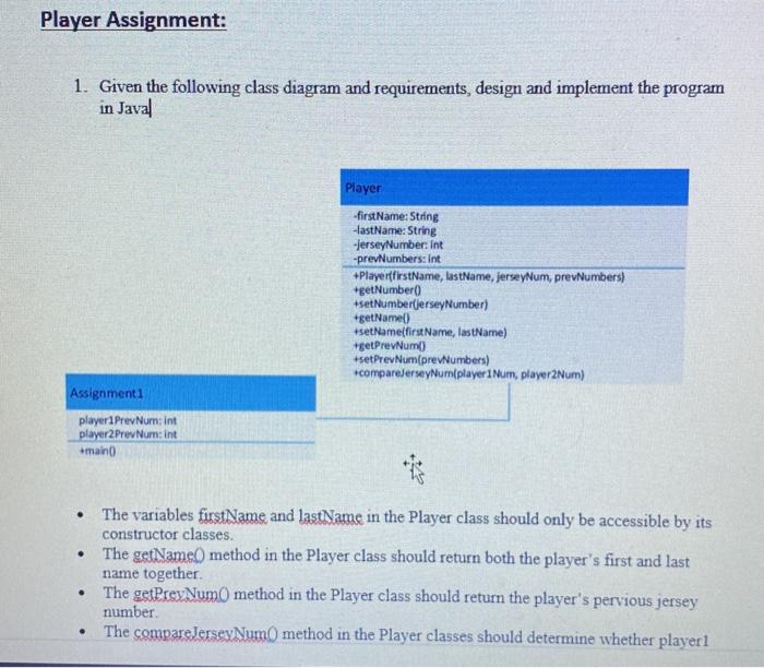 Solved Player Assignment: 1. Given the following class | Chegg.com
