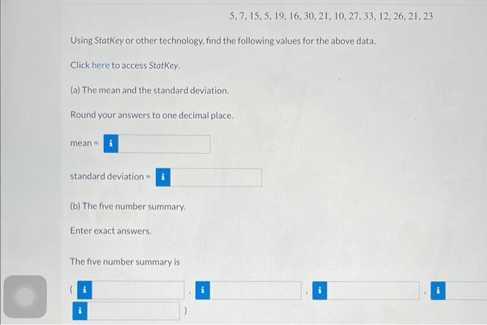 Solved Using StatKey or other technology, find the following | Chegg.com