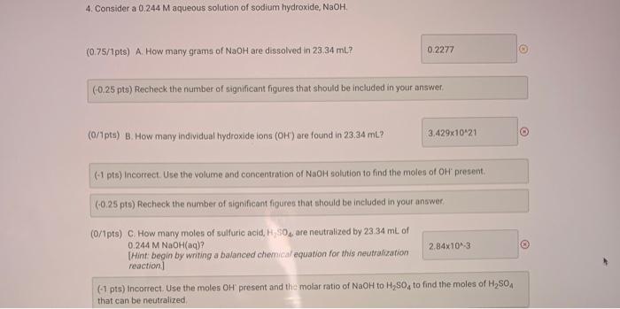 Solved 4. Consider a 0.244 M aqueous solution of sodium | Chegg.com