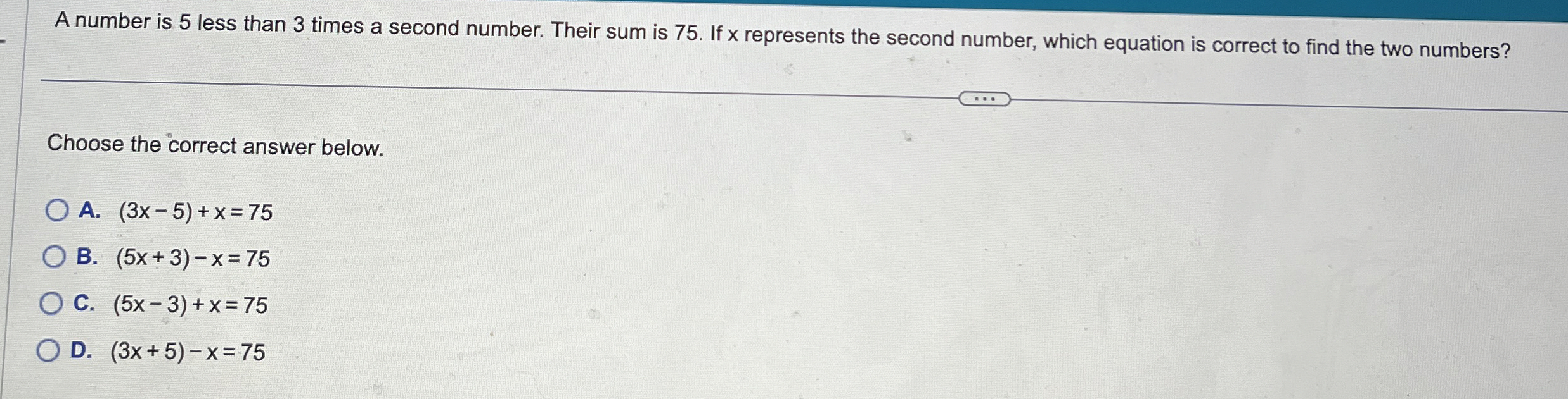 Solved A number is 5 ﻿less than 3 ﻿times a second number. | Chegg.com