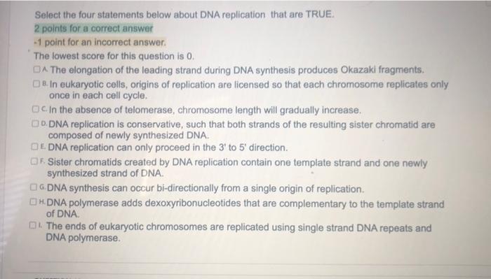 Solved Select the four statements below about DNA | Chegg.com