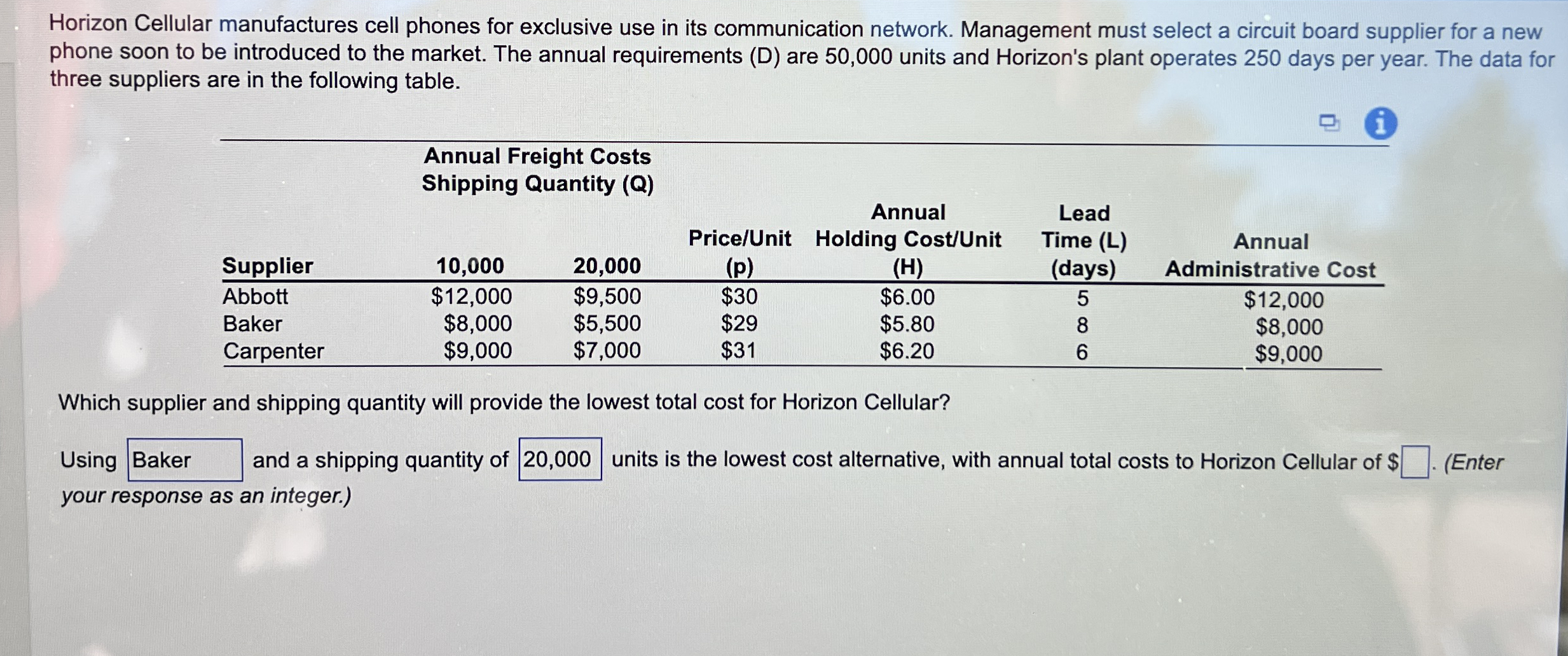 Solved Horizon Cellular manufactures cell phones for | Chegg.com