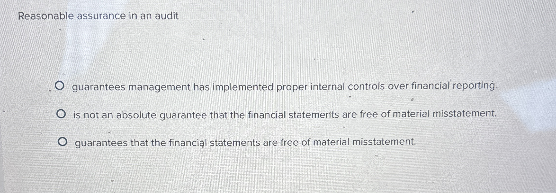 Solved Reasonable assurance in an auditguarantees management | Chegg.com
