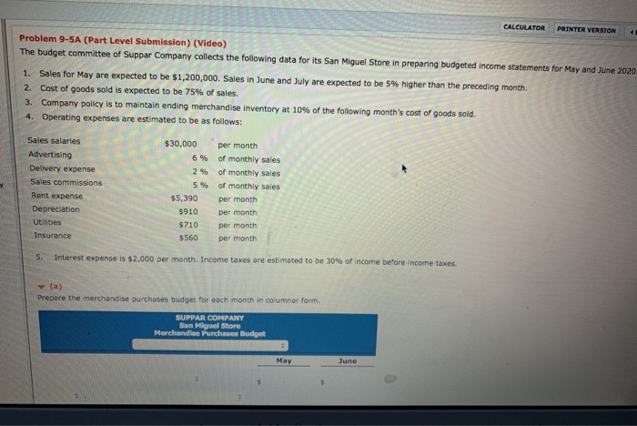Solved CALCULATOR PRINTER VERSION Problem 9-5A (Part Level | Chegg.com