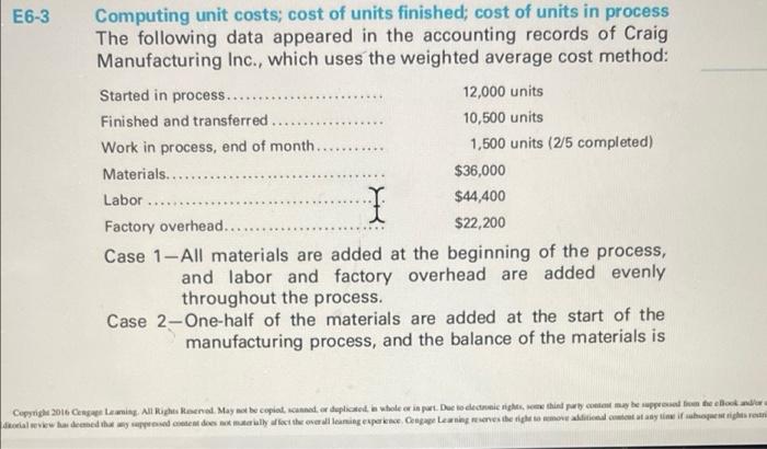 Solved E6-3 Computing unit costs; cost of units finished; | Chegg.com