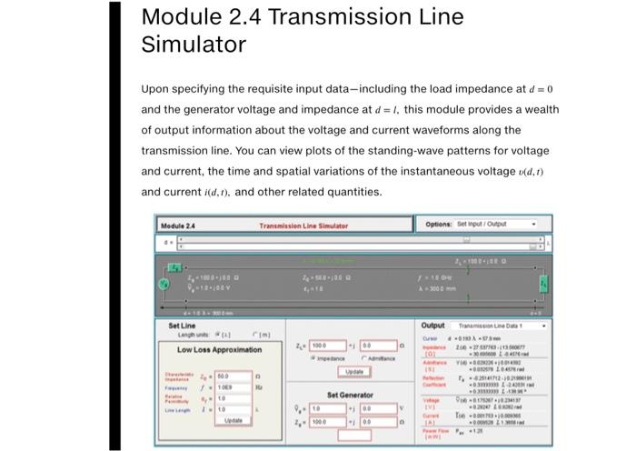 Solved Module 2.4 Transmission Line Simulator Upon | Chegg.com
