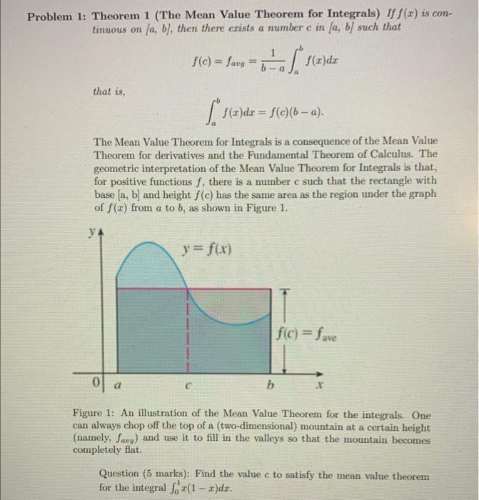 Solved Problem 1: Theorem 1 (The Mean Value Theorem for | Chegg.com