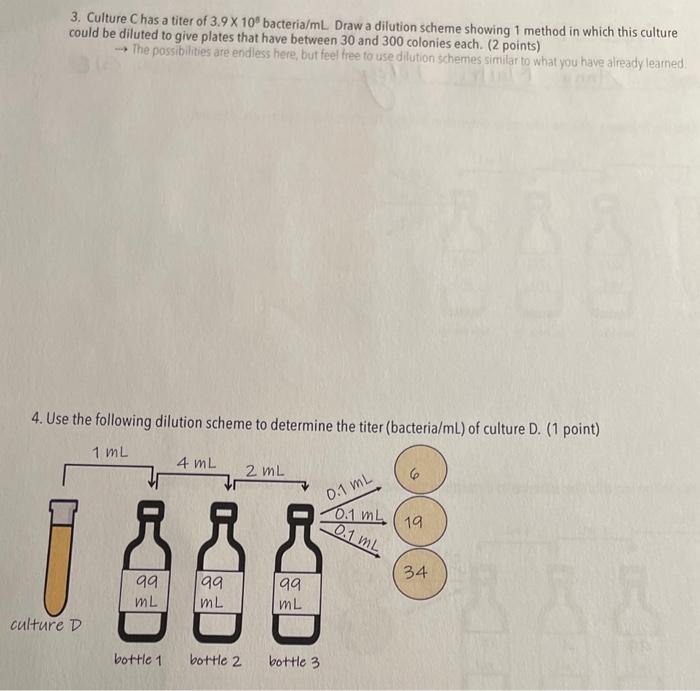 Solved 3. Culture C has a titer of 3.9×105 bacteria/mL Draw | Chegg.com