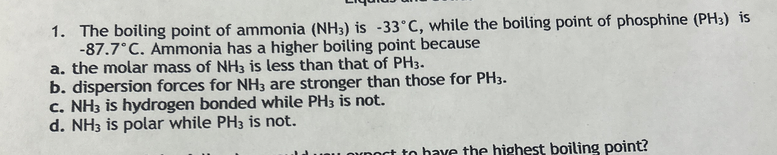 Solved The boiling point of ammonia (NH3) ﻿is -33°C, ﻿while | Chegg.com