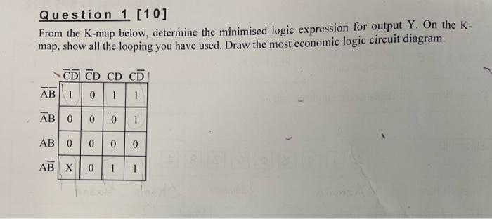 Solved Question 1[10] From the K-map below, determine the | Chegg.com