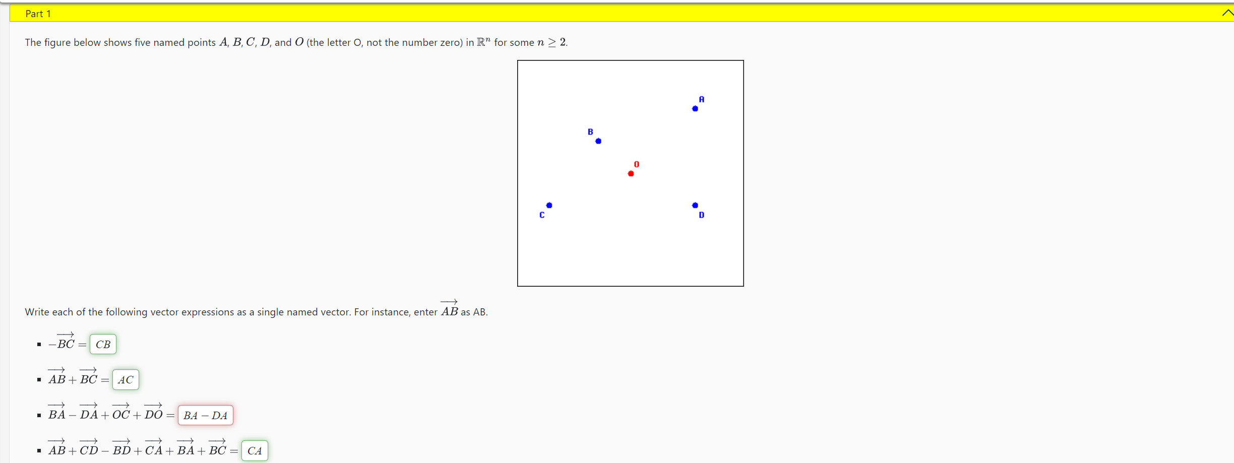 Solved Part 1The figure below shows five named points | Chegg.com