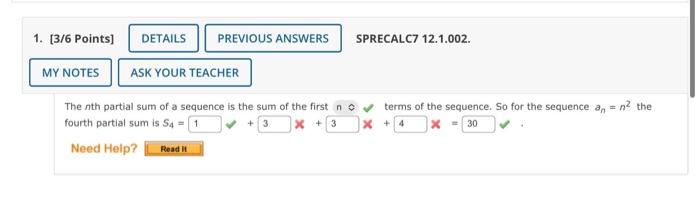 Solved The nth partial sum of a sequence is the sum of the | Chegg.com