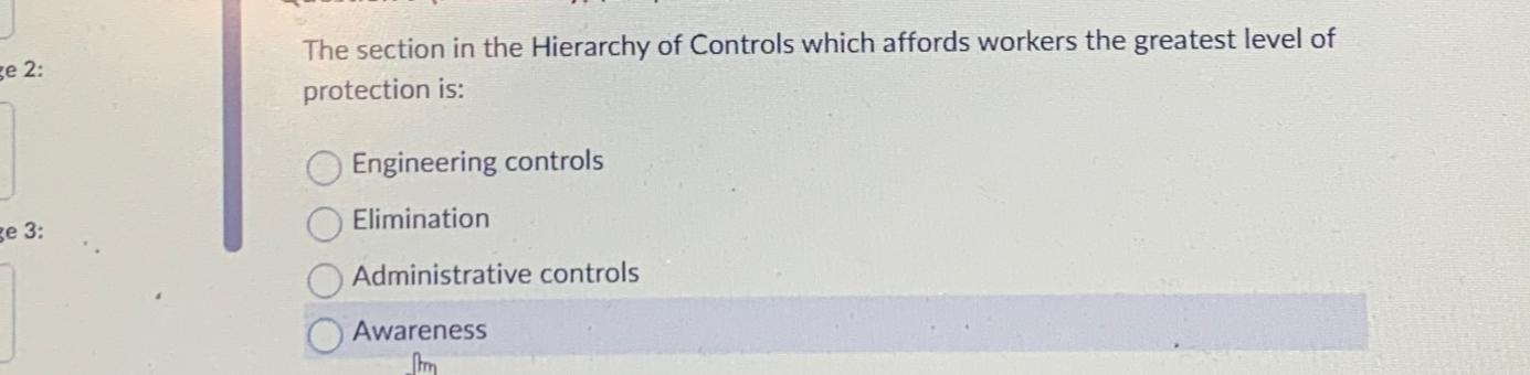 Solved The section in the Hierarchy of Controls which | Chegg.com