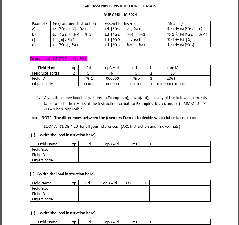 Solved ARC ASSEMBLBL NSTRUCTION FORMATS DUE APRIL 102024 | Chegg.com