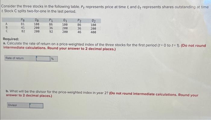 Solved Consider the three stocks in the following table. Pt | Chegg.com