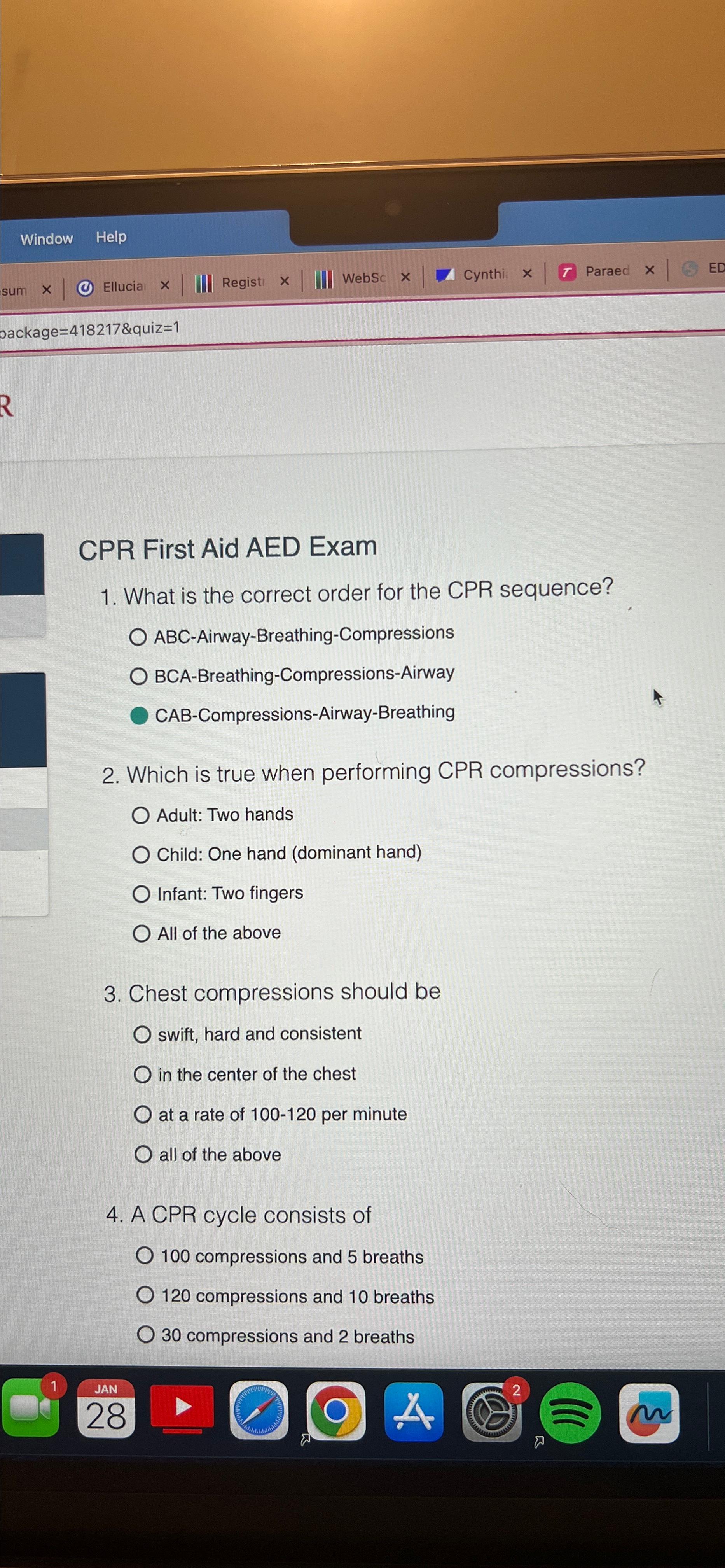Solved CPR First Aid AED ExamWhat is the correct order for | Chegg.com