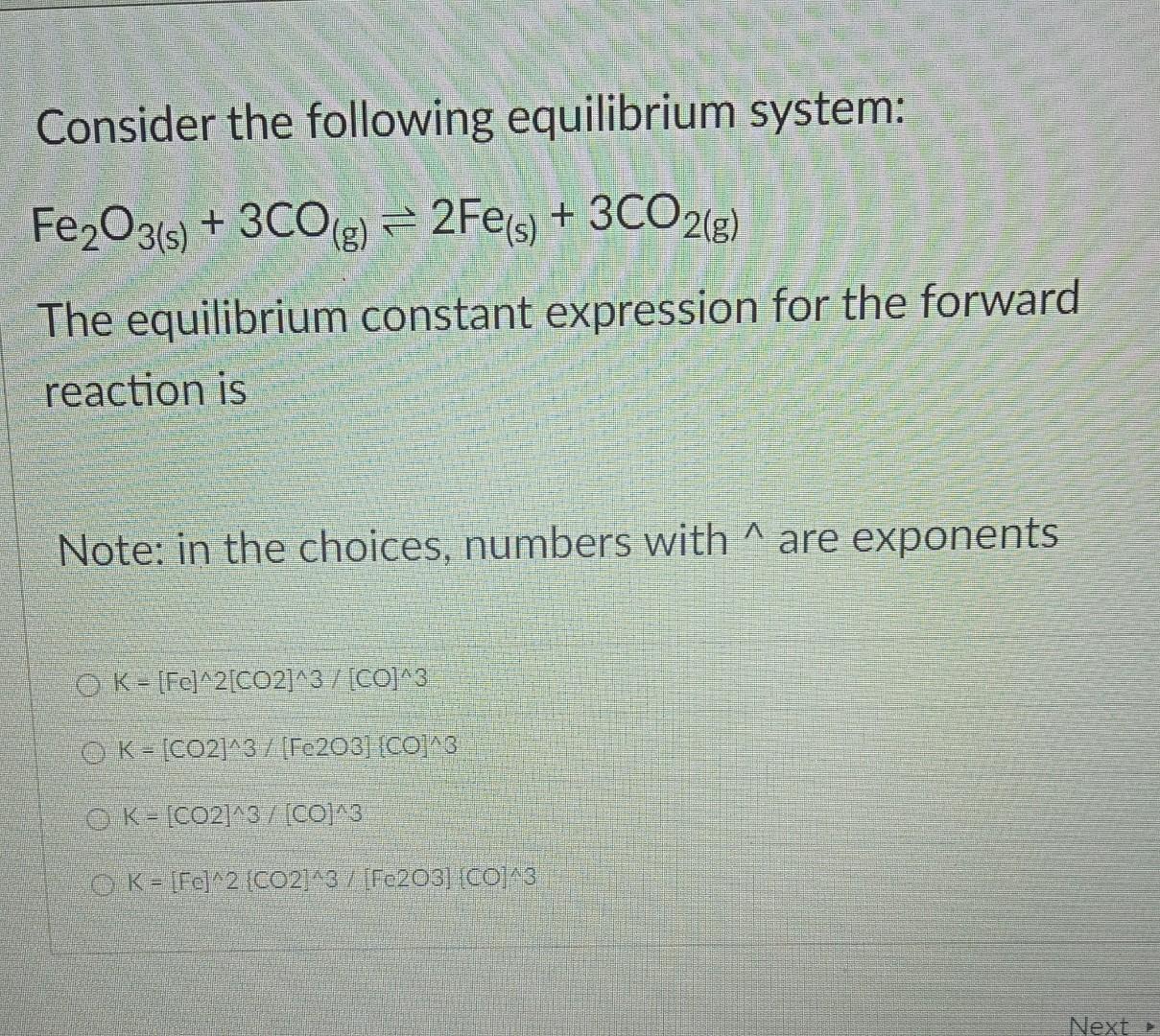 Solved Consider the following equilibrium system: Fe2O3( | Chegg.com