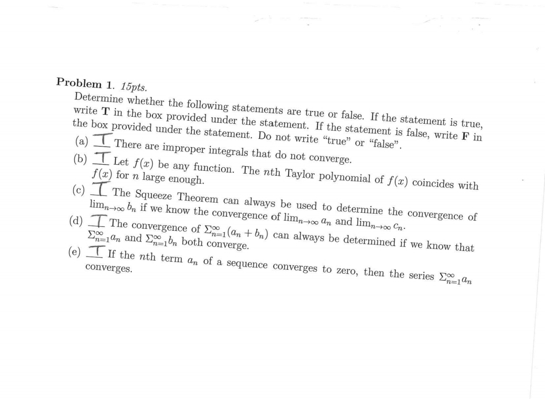 Solved Problem 1. 15pts.Determine whether the following | Chegg.com Solved Problem 1. 15pts.Determine whether the following | Chegg.com
