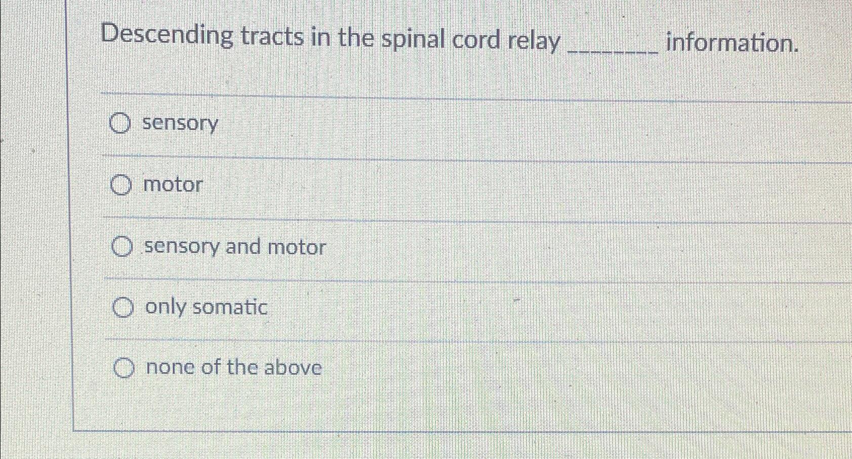 Solved Descending tracts in the spinal cord relay | Chegg.com