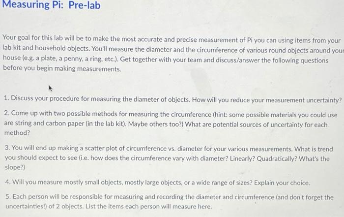 Measuring Pi: Pre-lab Your goal for this lab will be | Chegg.com