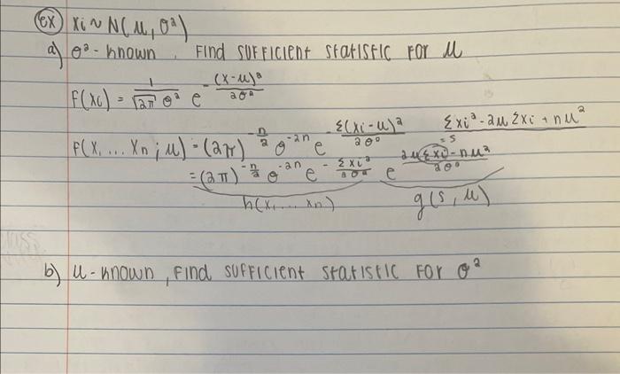 Solved x∈∼(μ,θ2) θ2 - known. Find sufficient statisfic for μ | Chegg.com