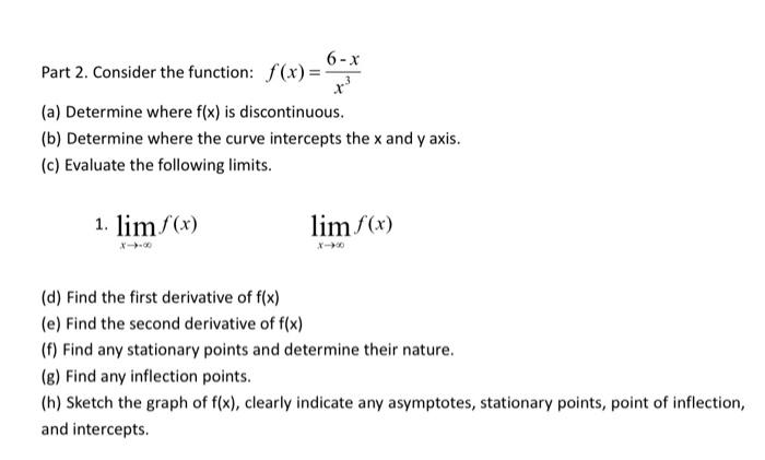 Solved Part 2. Consider the function: \\( | Chegg.com