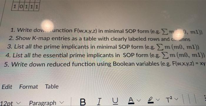 Solved 1. Write dow .. unction F(w,x,y,z) in minimal SOP | Chegg.com