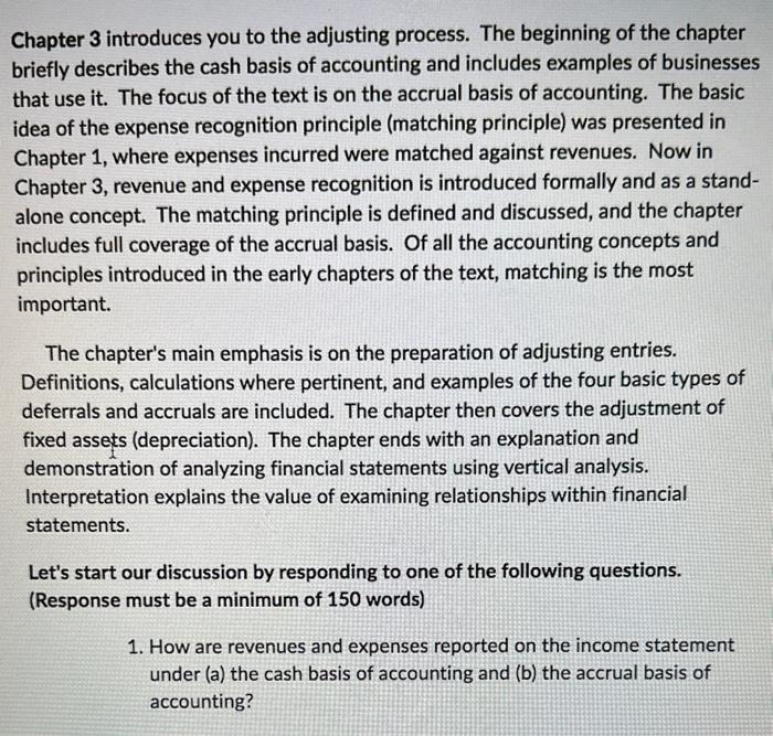 Solved Chapter 3 introduces you to the adjusting process. | Chegg.com