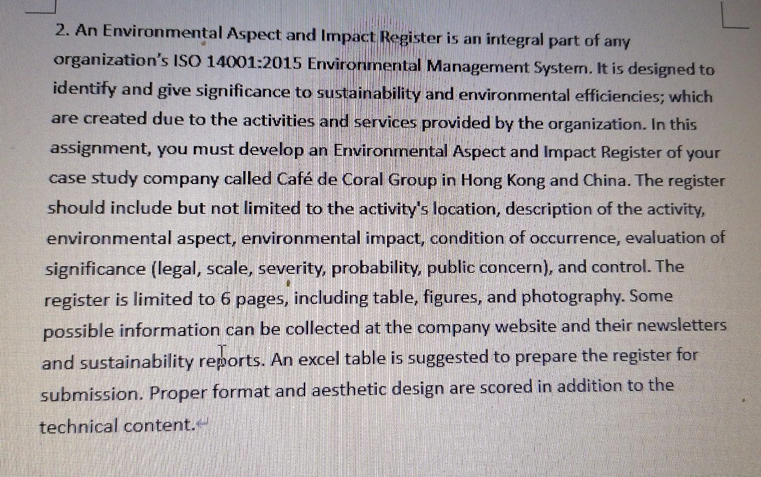 2. An Environmental Aspect and Impact Register is an | Chegg.com