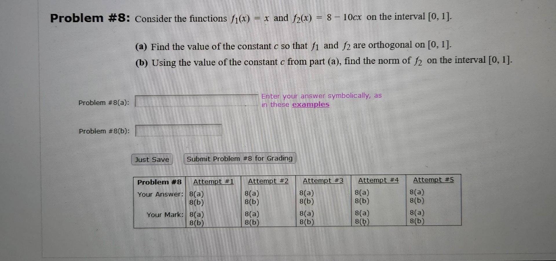 Solved Problem #8: Consider the functions f1(x) = x and | Chegg.com