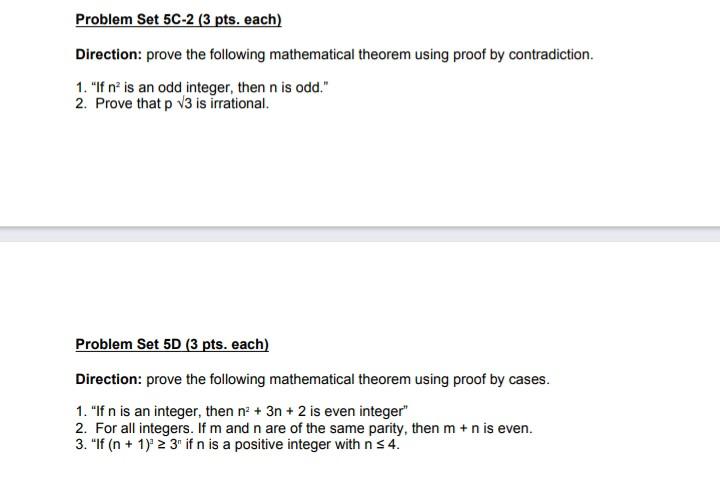 Solved Problem Set 5B (3 pts. each) Direction: prove the | Chegg.com